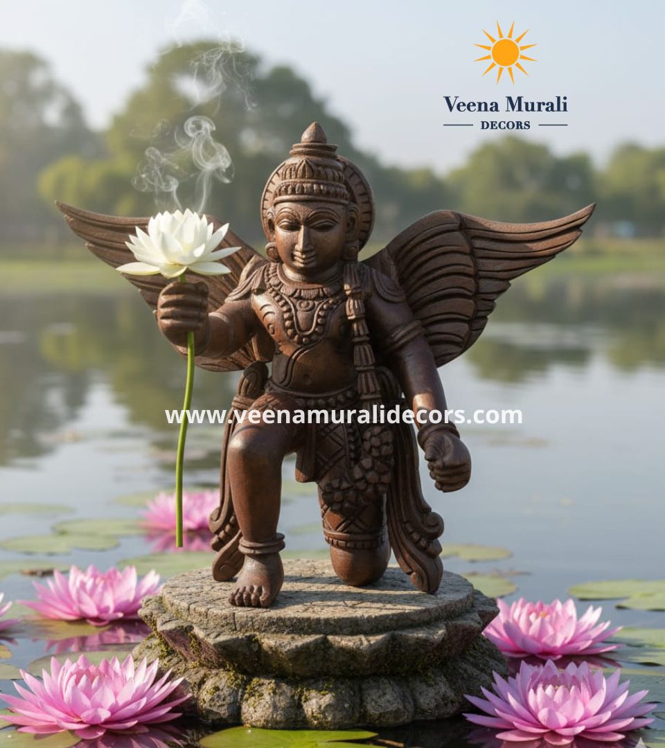 Garuda Sculpture in Temple Style – Hand-Carved Wooden Divine Art